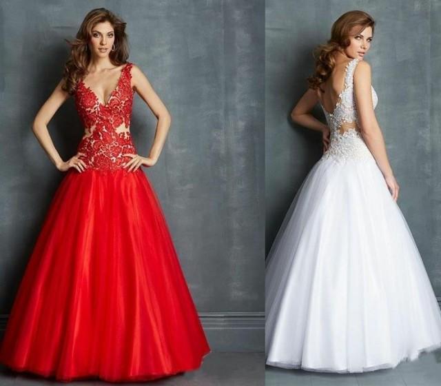 2014 White Red Applique Brides Dress Wedding Gown Size:4 6 8 10 12 14